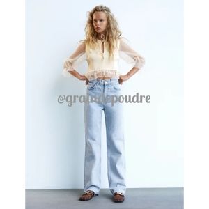 Zara | Tops | Zara Ivory Sheer Ruffle Knit Cropped Cardigan Top | Poshmark